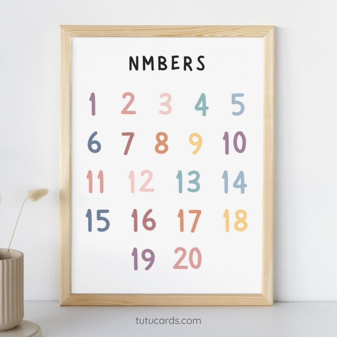 Numbers 1–20 Poster — Colorful Minimalist Wall Art for Kids, Gentle ...