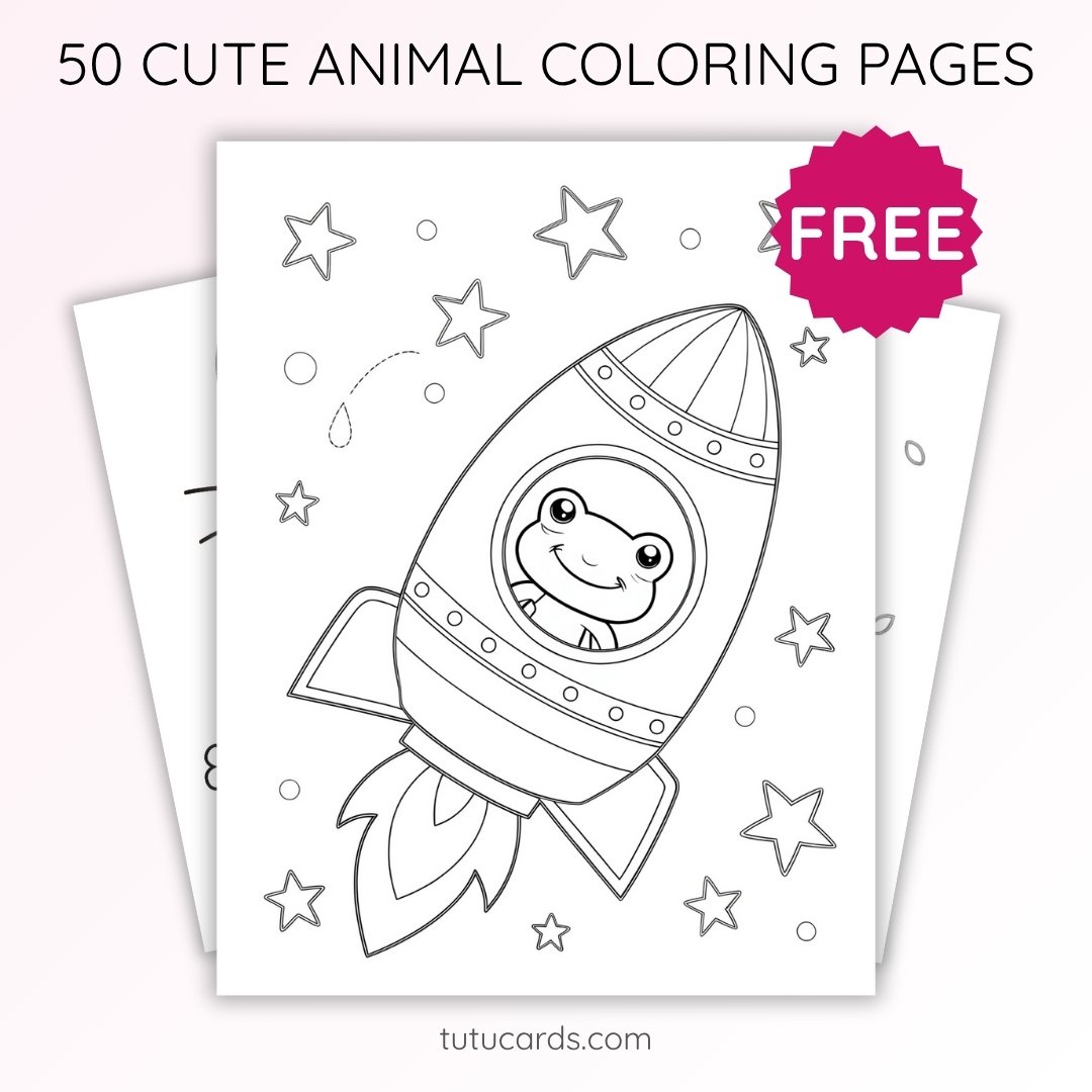 Cute Frog Flying a Rocket Coloring Page for Kids | Printable Animal Art ...