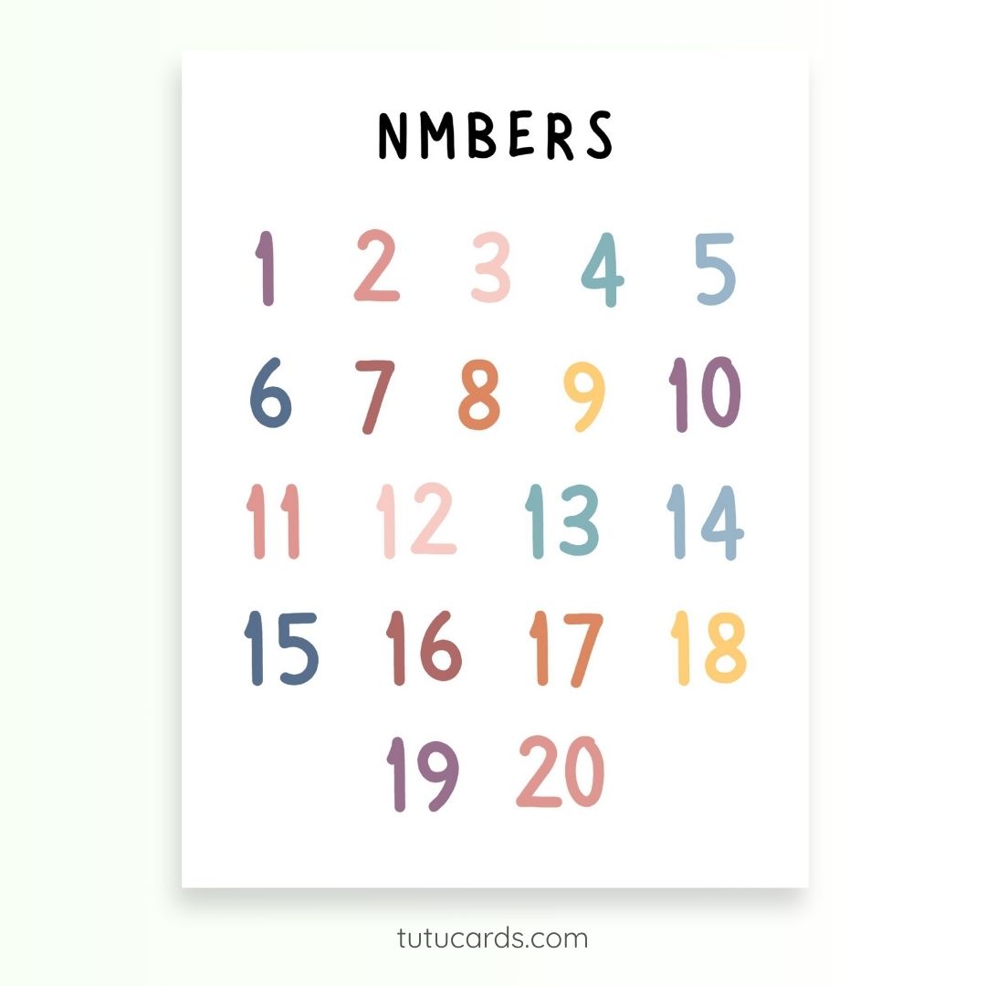 Numbers 1–20 Poster — Colorful Minimalist Wall Art for Kids, Gentle ...