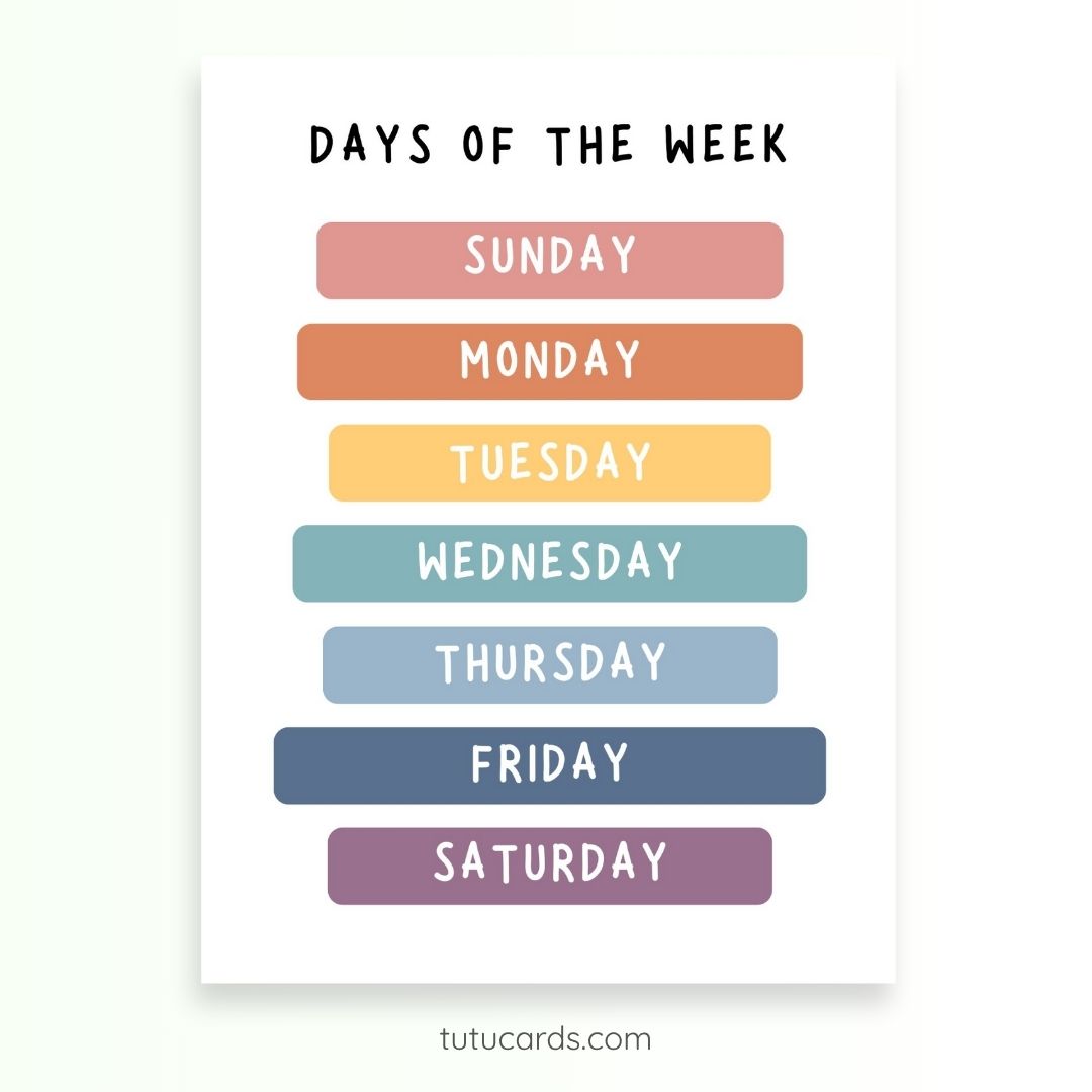 Days of the Week Poster — Colorful Minimalist Wall Art for Kids, Gentle ...