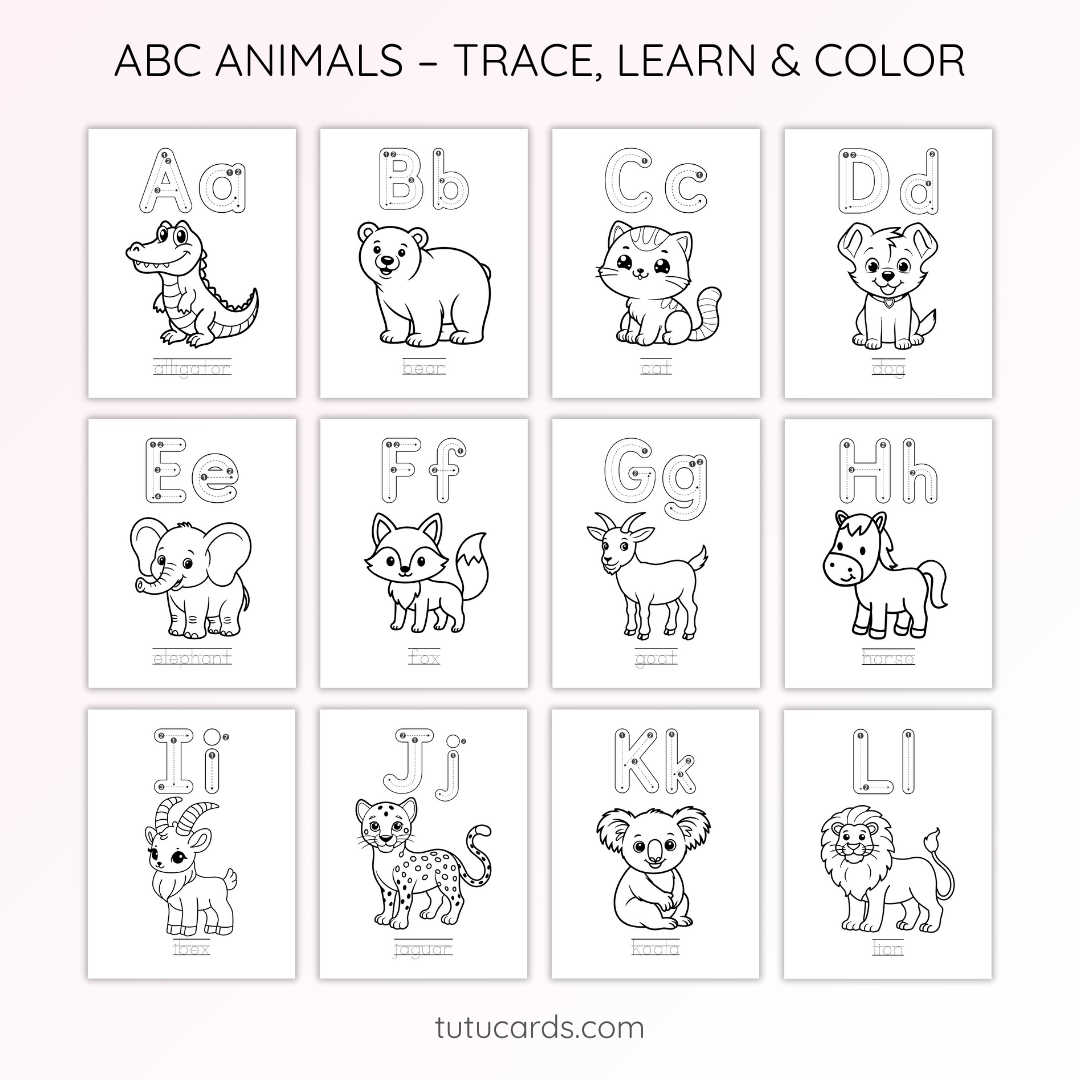 Animals Alphabet Tracing & Coloring Pages | A–Z Printable Worksheets ...