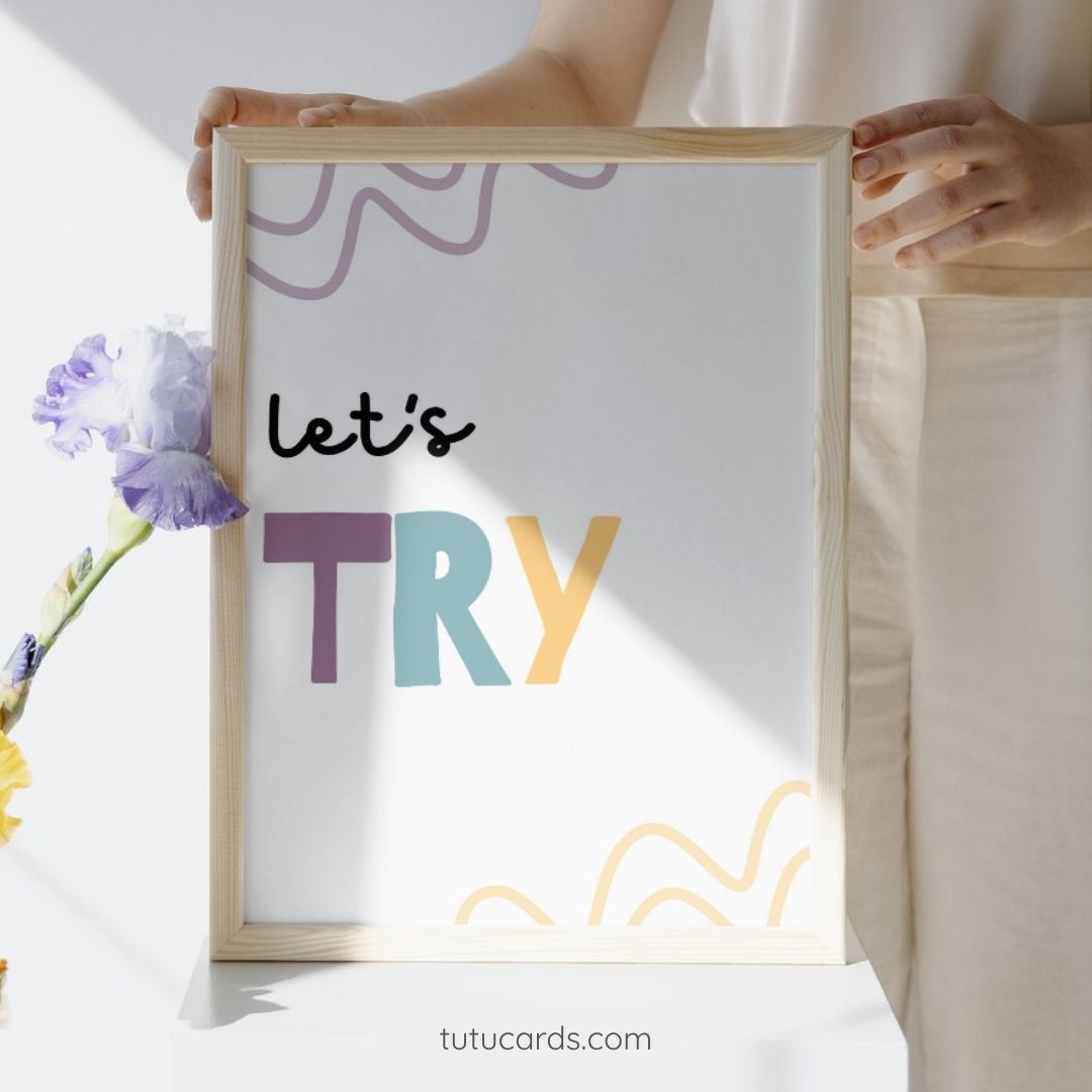 Let’s Try — Colorful Minimalist Growth Mindset Poster, Gentle Modern ...