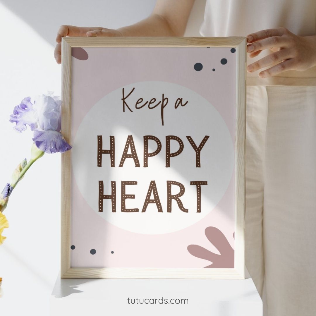 Keep a Happy Heart — Boho Minimalist Affirmation Poster, Neutral ...