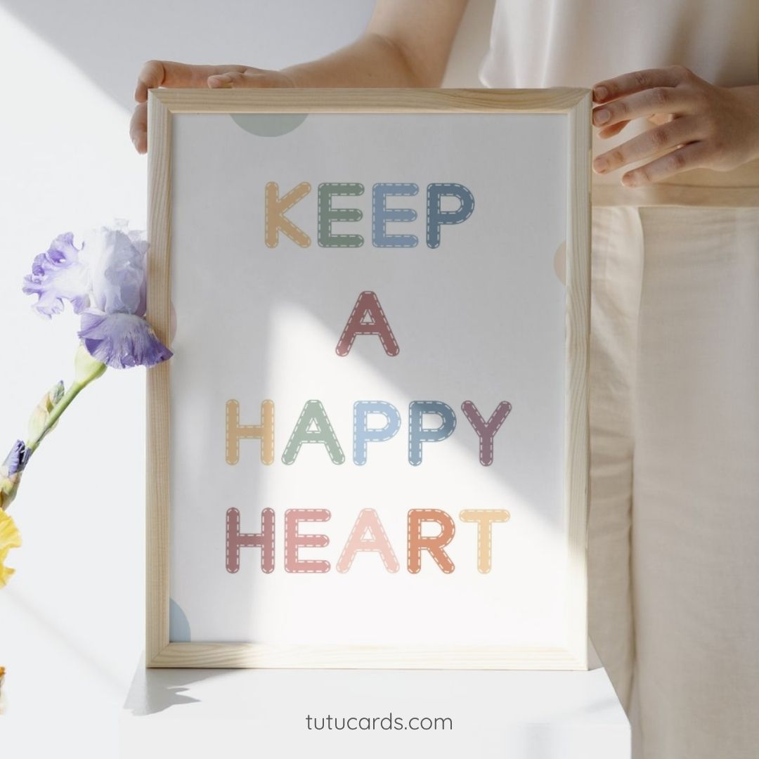 Keep a Happy Heart — Pastel Affirmation Poster for Kids, Gentle ...
