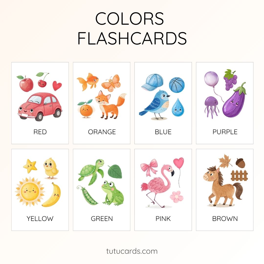 11 Cute Colorful Color Flashcards | Printable Cards | 3.5x5 inch | Kids ...