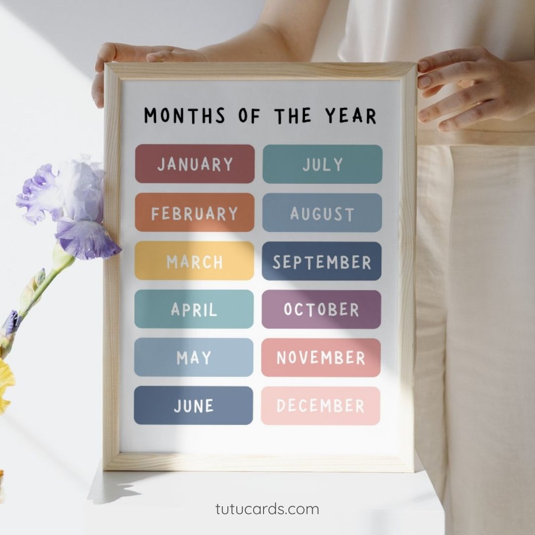 Months of the Year Poster — Colorful Minimalist Wall Art for Kids ...