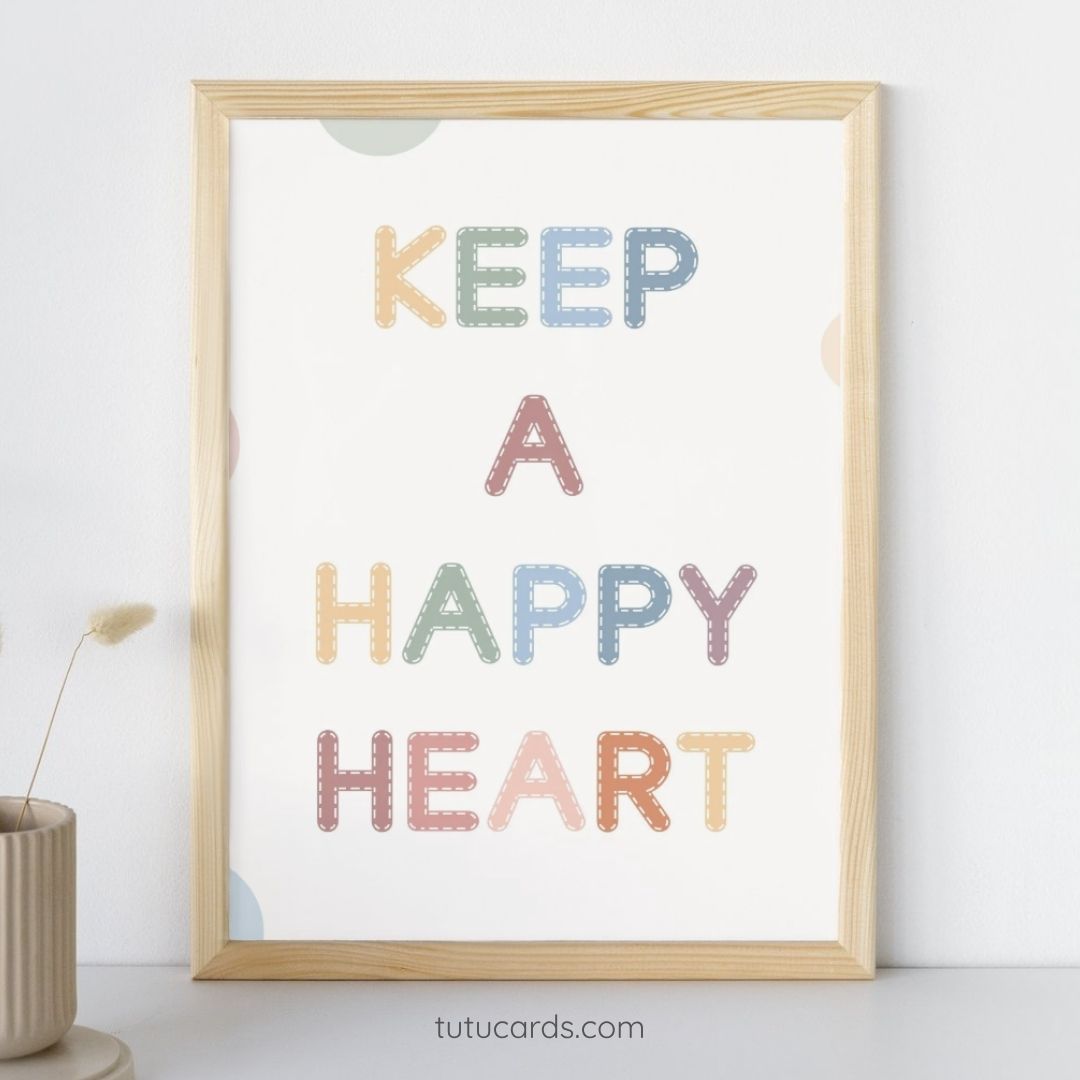 Keep a Happy Heart — Pastel Affirmation Poster for Kids, Gentle ...