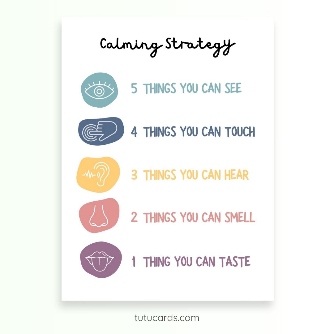 5 Senses Calming Poster Set — Things You Can See, Touch, Hear, Smell ...