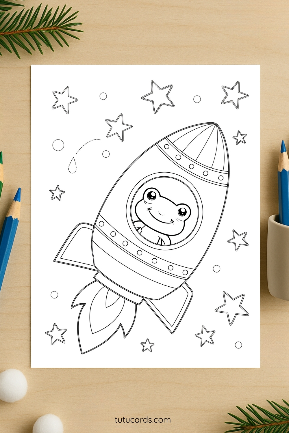 Cute Frog Flying a Rocket Coloring Page for Kids | Printable Animal Art ...