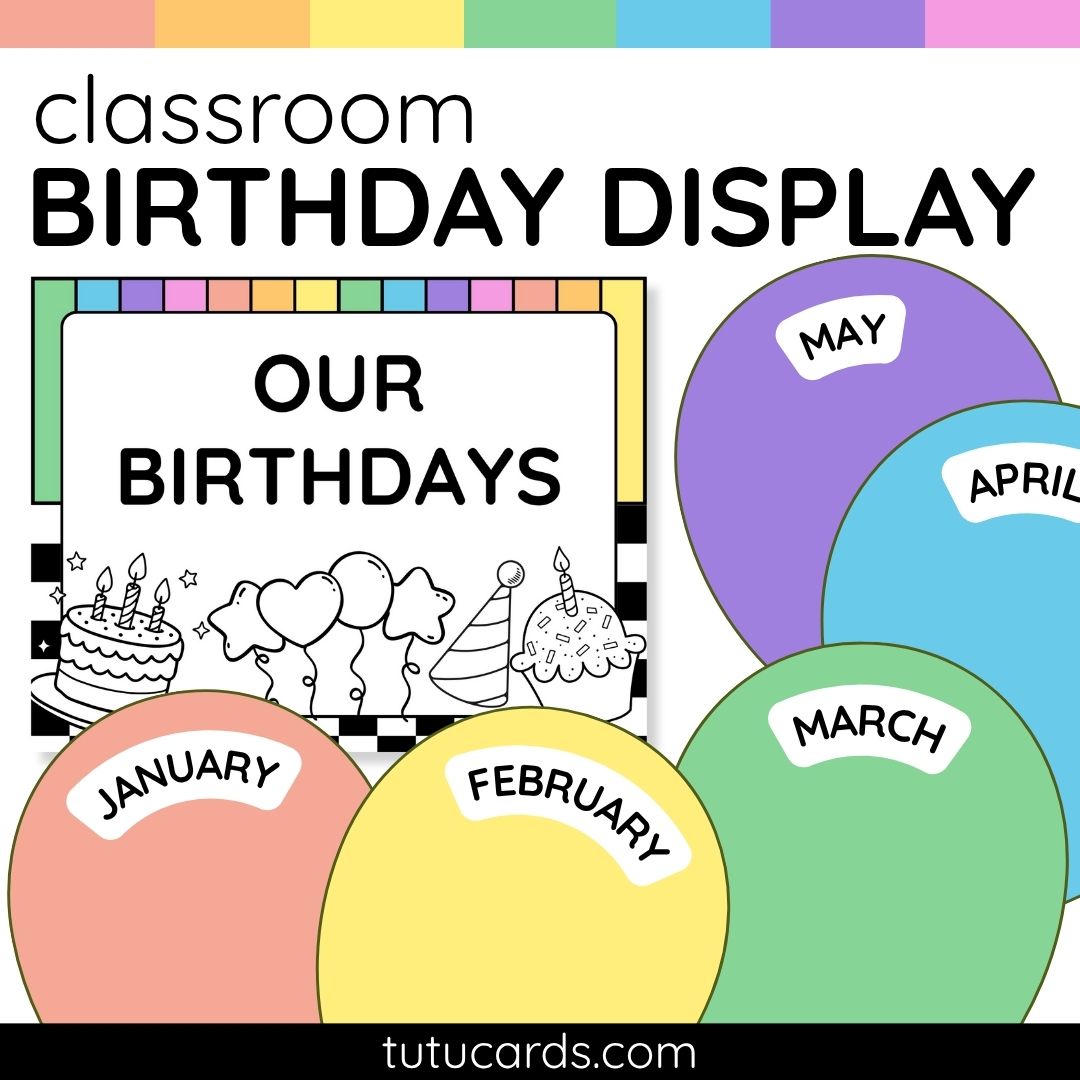 Colorful Birthday Classroom Display with Balloon & Circle Letter Cards ...