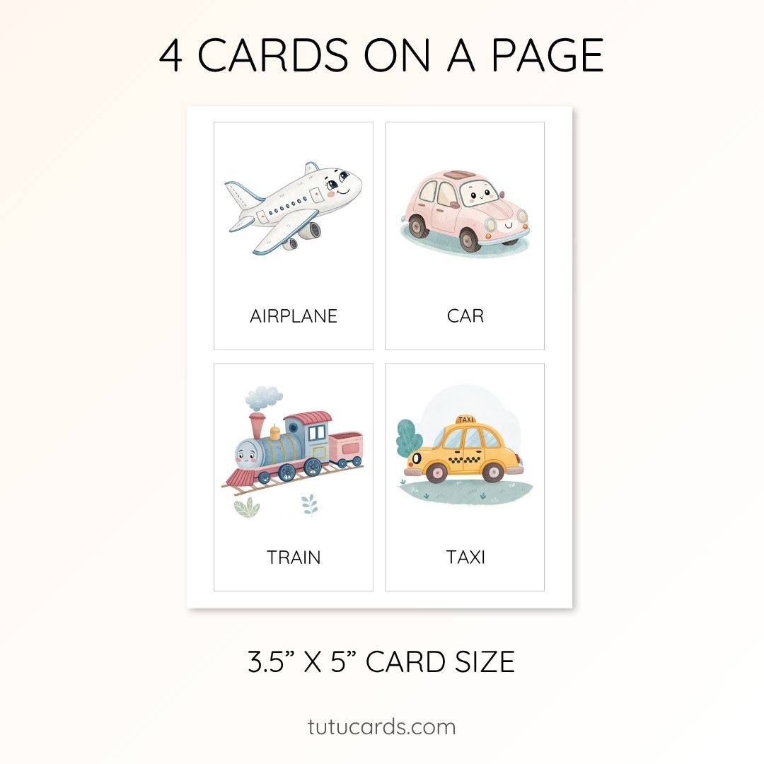 24 Cute Colorful Transportation & Special Vehicles Flashcards ...