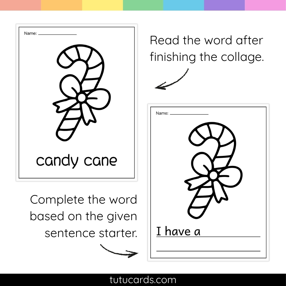 Candy Cane Tear Art Activity | Christmas Craft | Fine Motor Printables ...