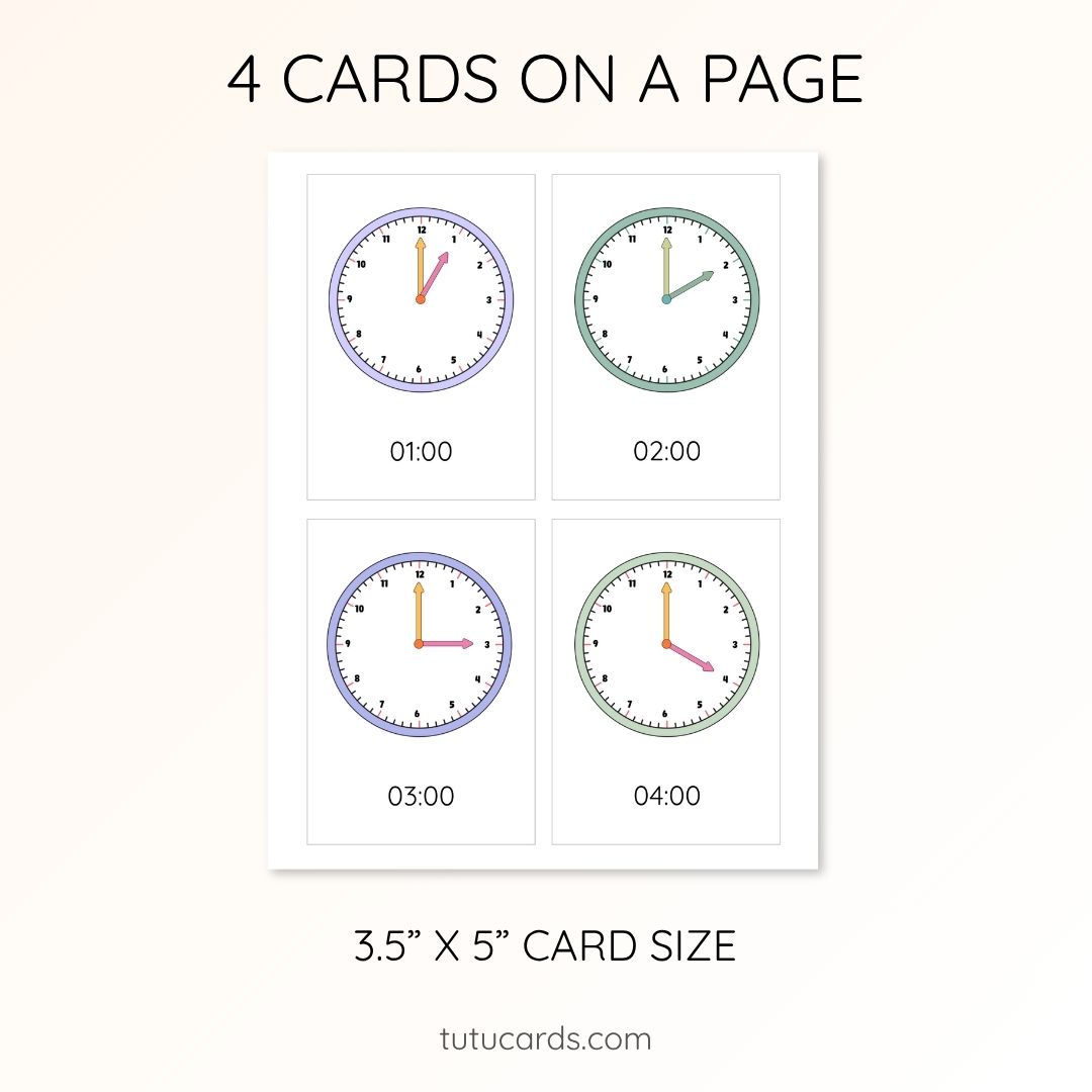 24-Hour Clock Flashcards | Cute Colorful Time Learning Cards | 3.5x5 ...