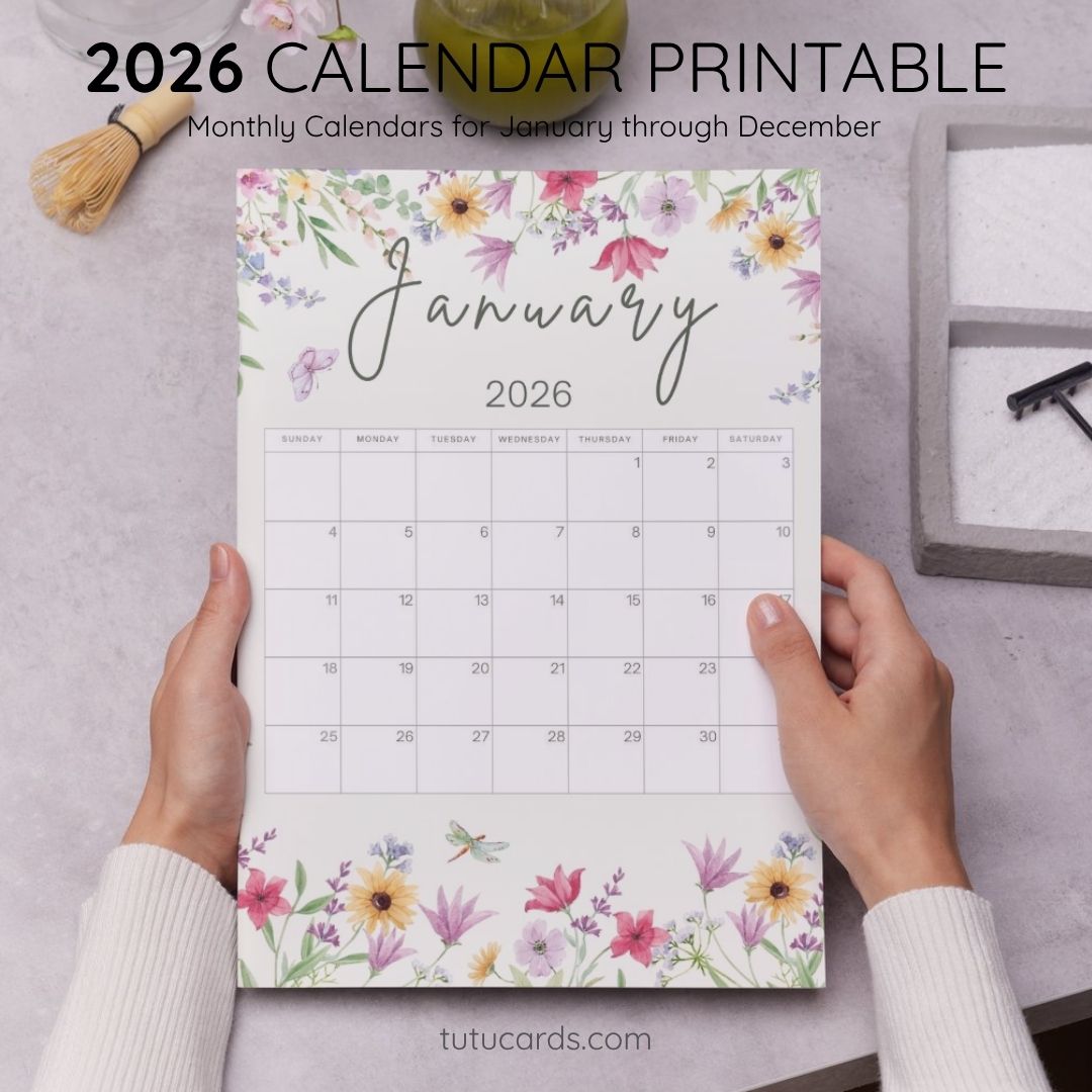 2026 Calendar Printable Download | Soft Pastel Botanical Flowers ...