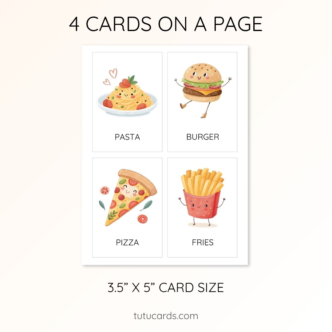 32 Cute Colorful Food & Drink Flashcards | Printable Cards | 3.5x5 inch ...