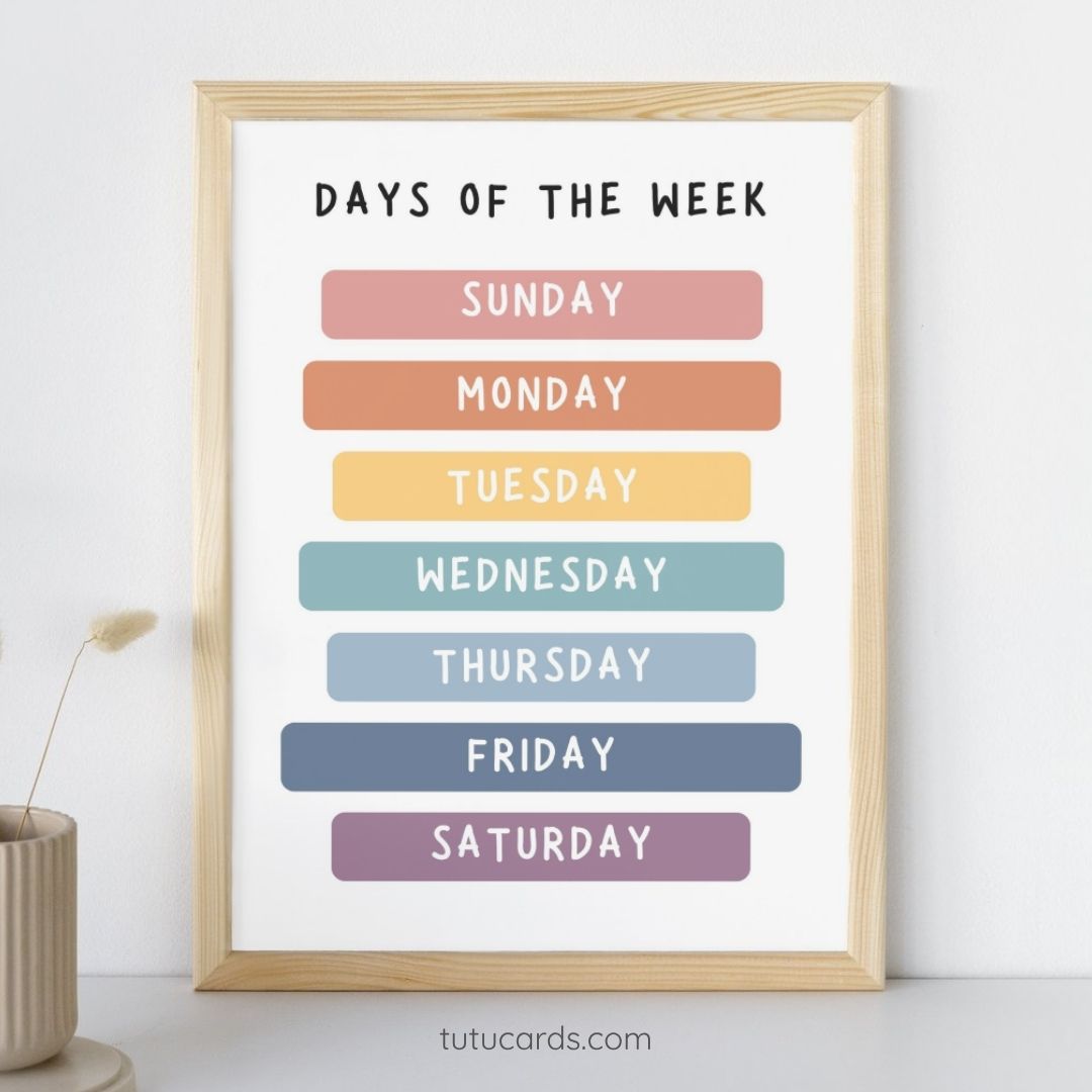 Days of the Week Poster — Colorful Minimalist Wall Art for Kids, Gentle ...