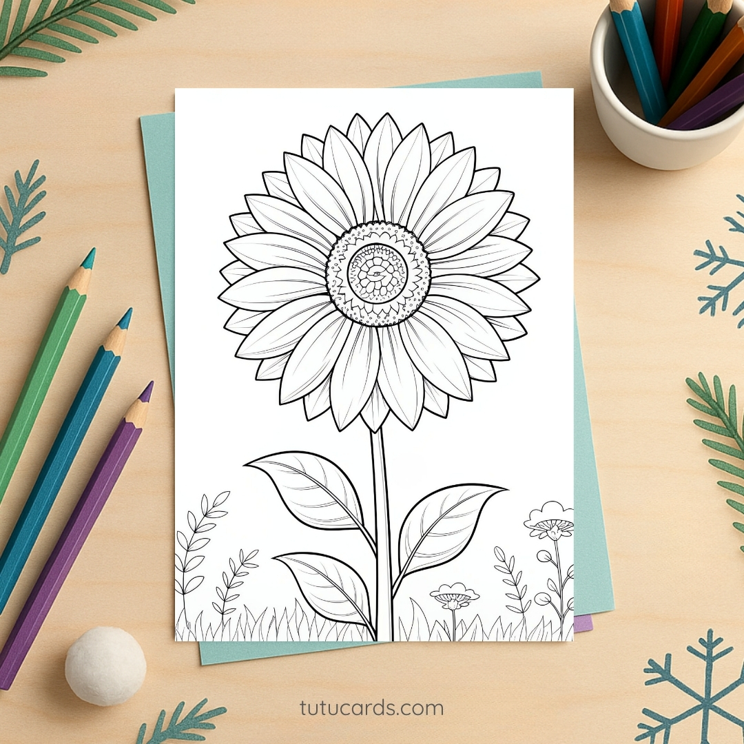 Sunflower Coloring Page for Kids | Printable Summer Flower Art PDF | US ...