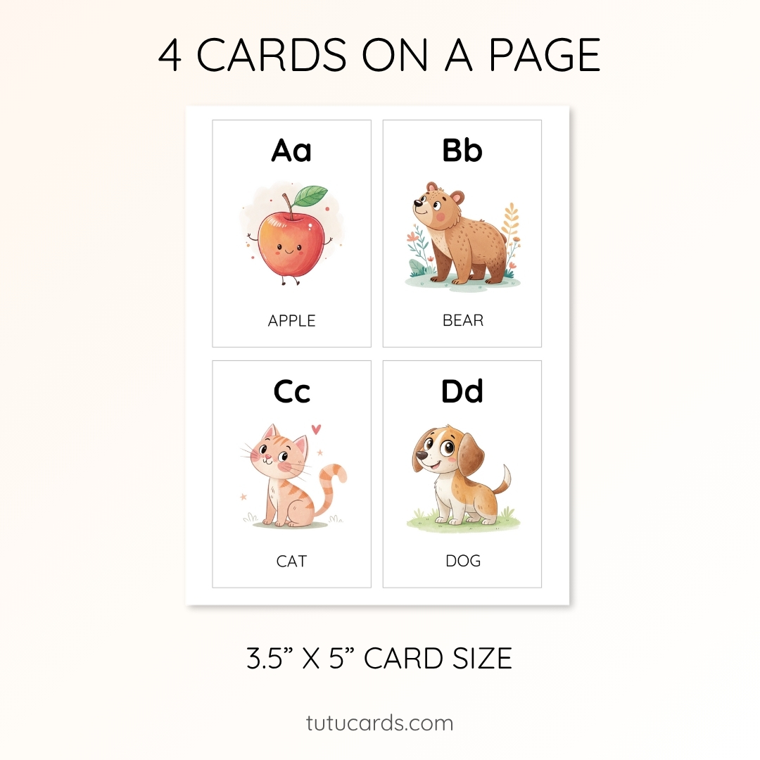 A–Z Alphabet Flashcards (Uppercase + Lowercase + Words) | Cute Colorful ...
