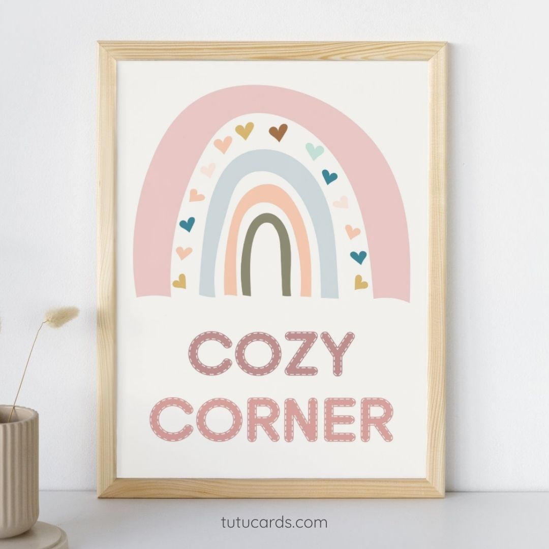 Cozy Corner Rainbow Poster — Soft Colorful Calm Wall Art for Kids ...