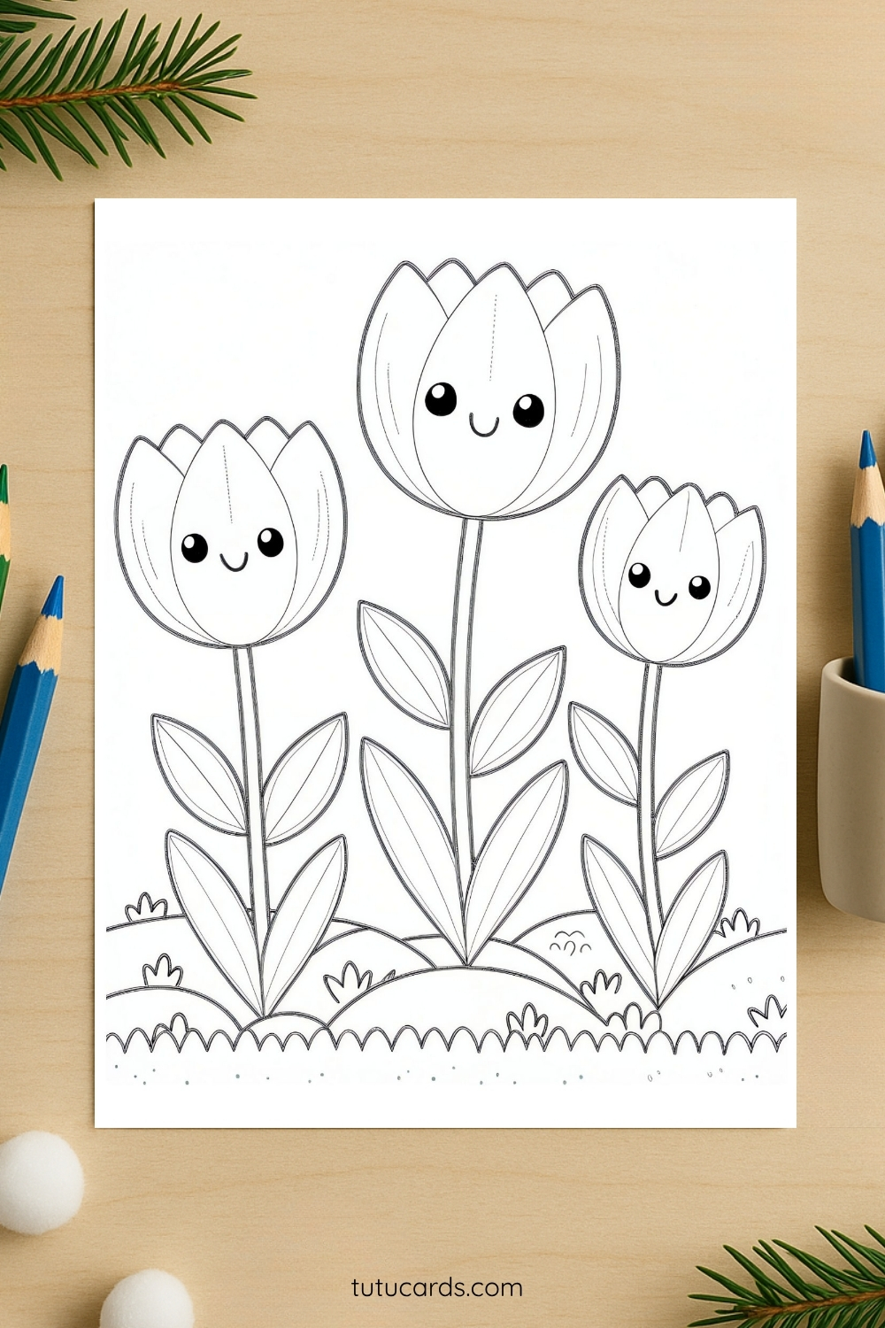 Tulips Coloring Page for Kids | Printable Spring Flower Bouquet PDF ...
