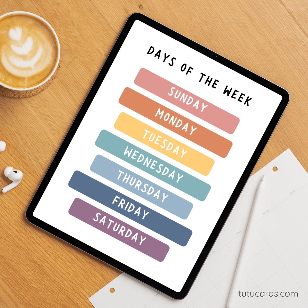 Days of the Week Poster — Colorful Minimalist Wall Art for Kids, Gentle ...