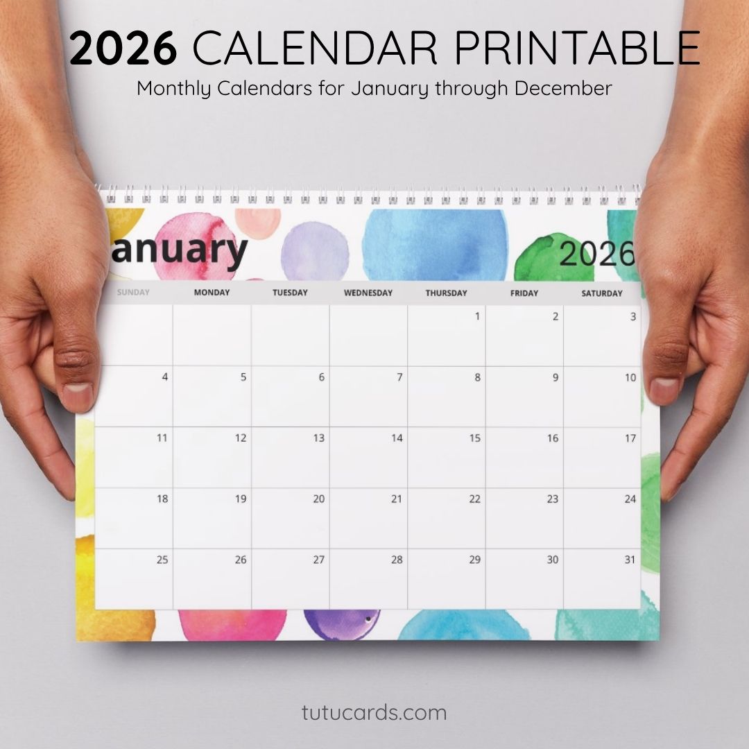 2026 Calendar Printable Download | Colorful Watercolor Polka Dots ...