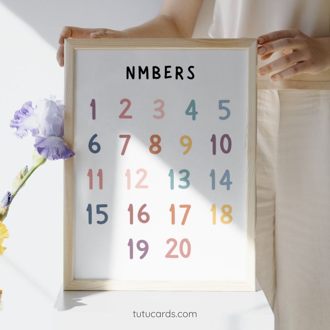 Numbers 1–20 Poster — Colorful Minimalist Wall Art for Kids, Gentle ...