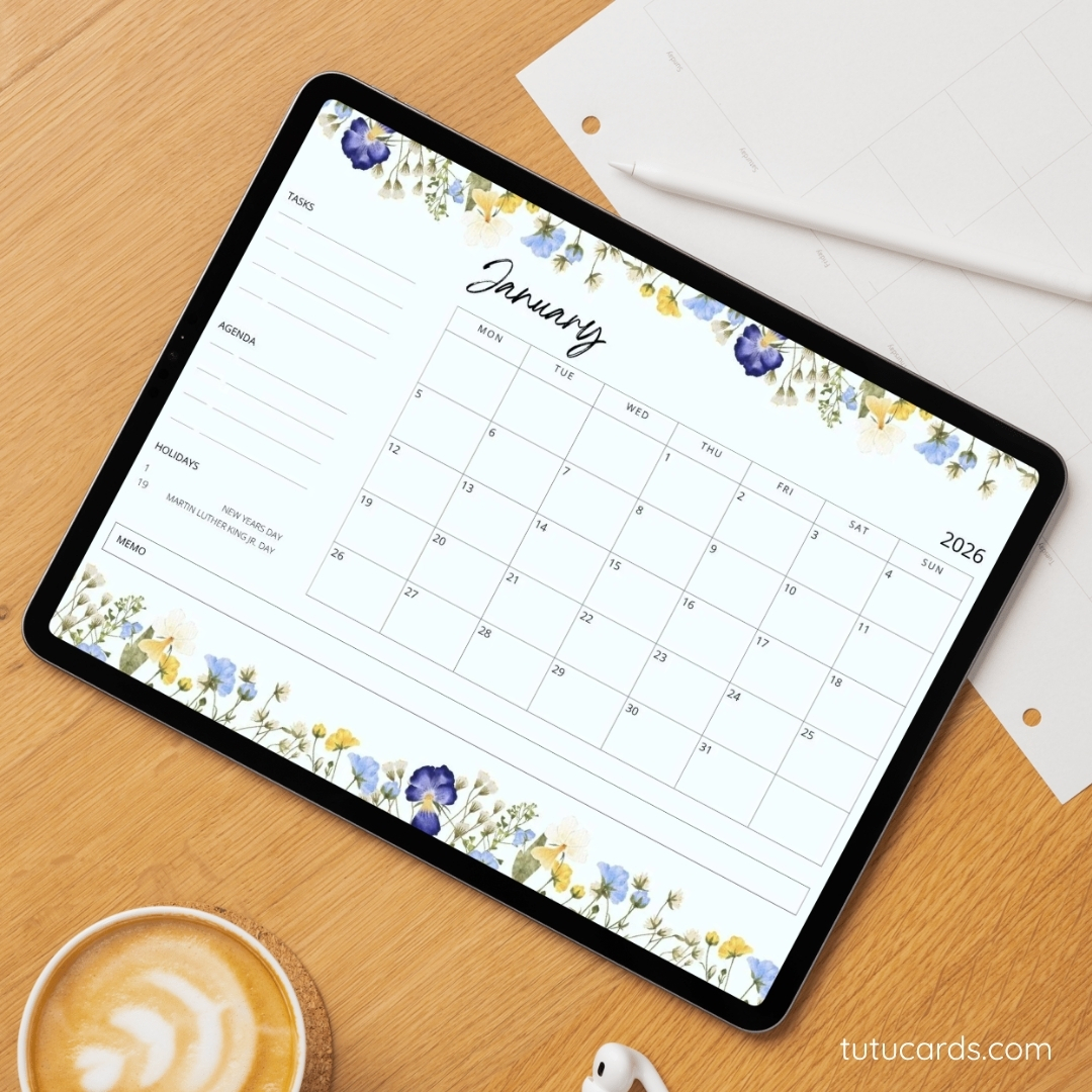 2026 Calendar Printable Download | Calm Colorful Pastel Watercolor ...