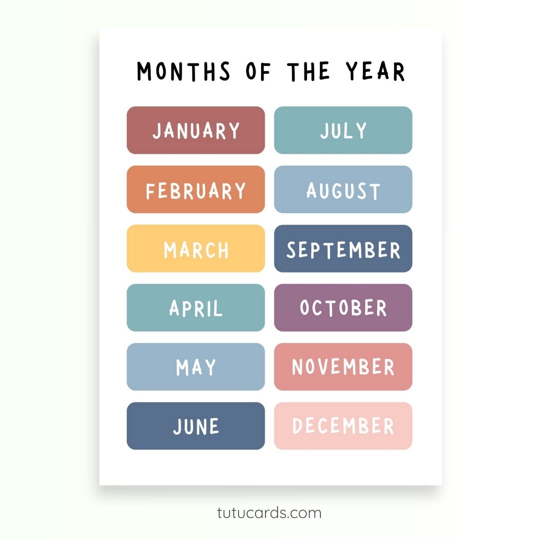 Months of the Year Poster — Colorful Minimalist Wall Art for Kids ...