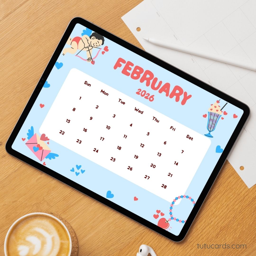 Cupid’s Blue Valentine – February 2026 Calendar | Light Blue Hearts ...