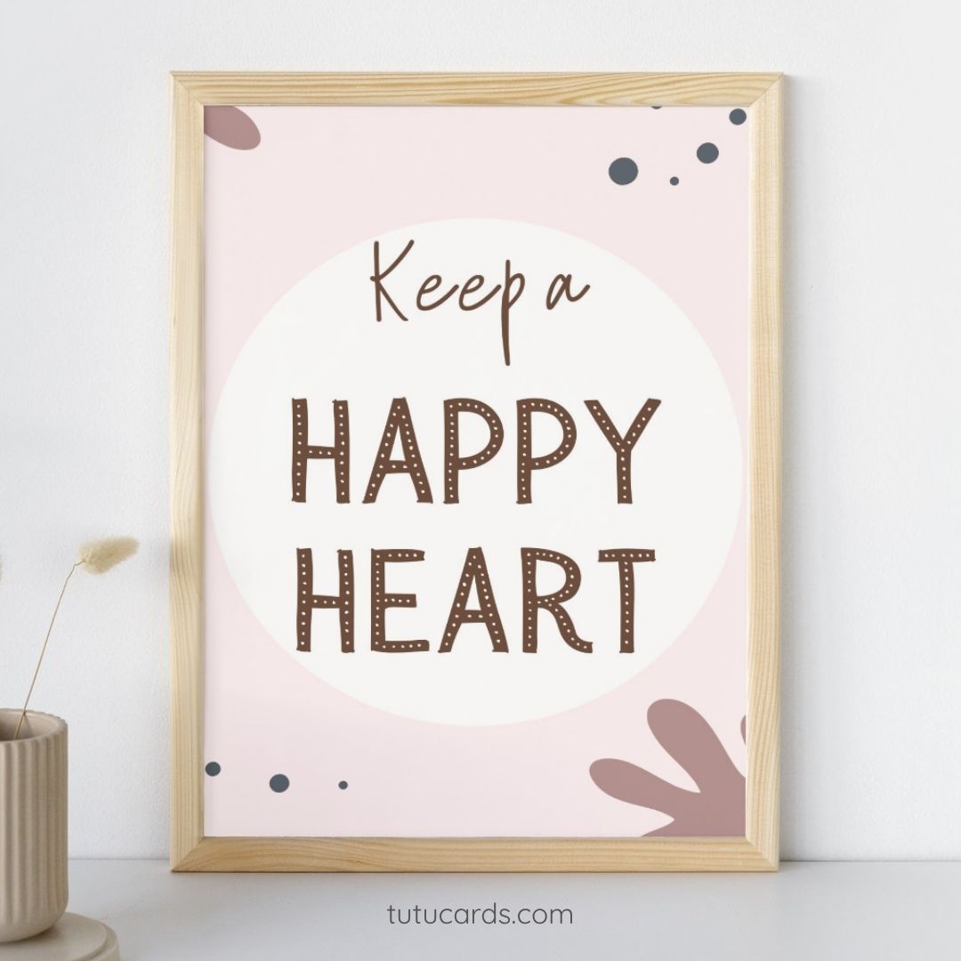 Keep a Happy Heart — Boho Minimalist Affirmation Poster, Neutral ...