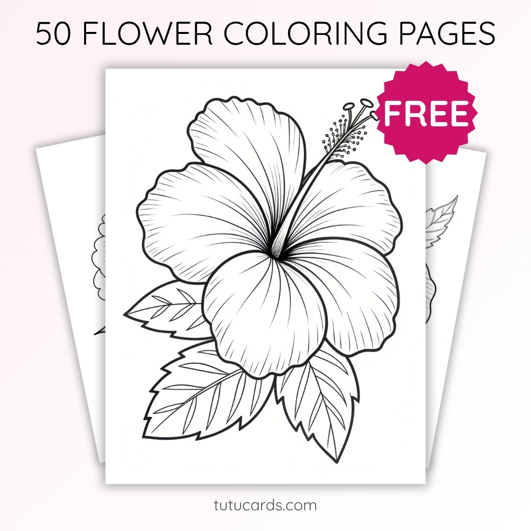 Tropical Hibiscus Coloring Page for Kids | Printable Flower Art PDF ...